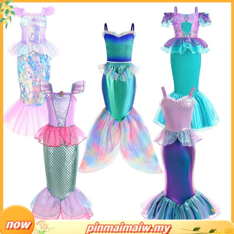 Mermaid Princess Ariel Girl Dress Cosplay Costumes for Kids Baby ...