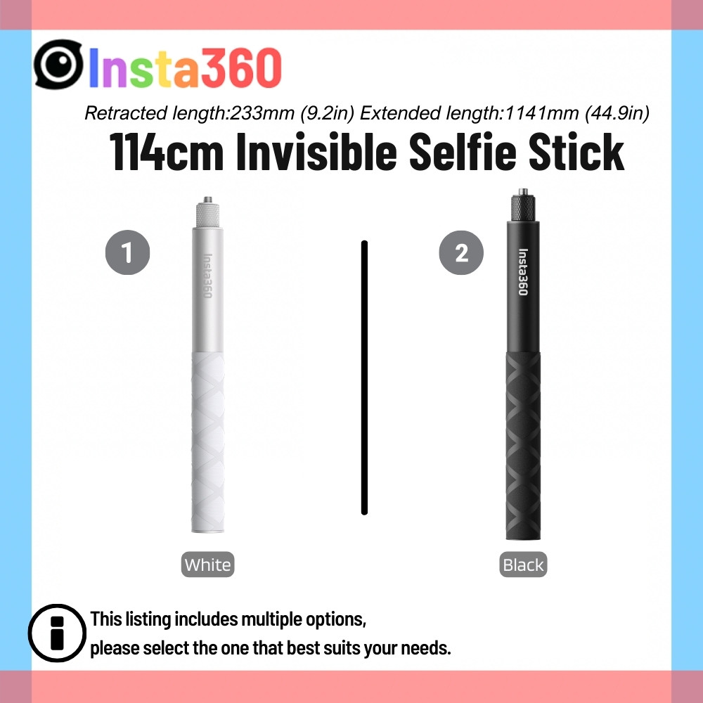 Insta360 114cm Invisible Selfie Stick Lightweight Aluminum Pole Black ...
