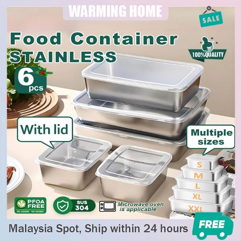 6PCS 304 Stainless Steel Food Box with Lid Household Fresh-keeping Box ...