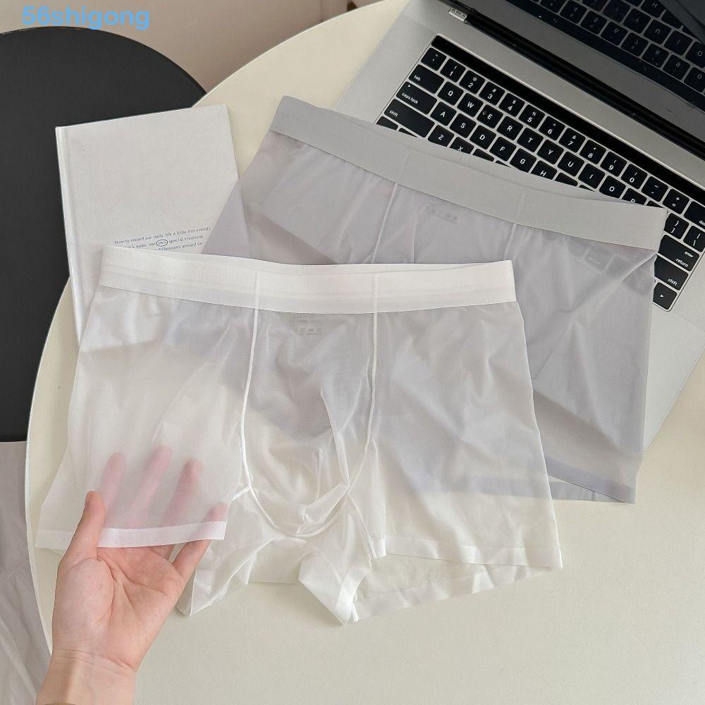 SHIGONG Men's Boxer Briefs, Mesh Thin Seamless Transparent Brief, Solid ...