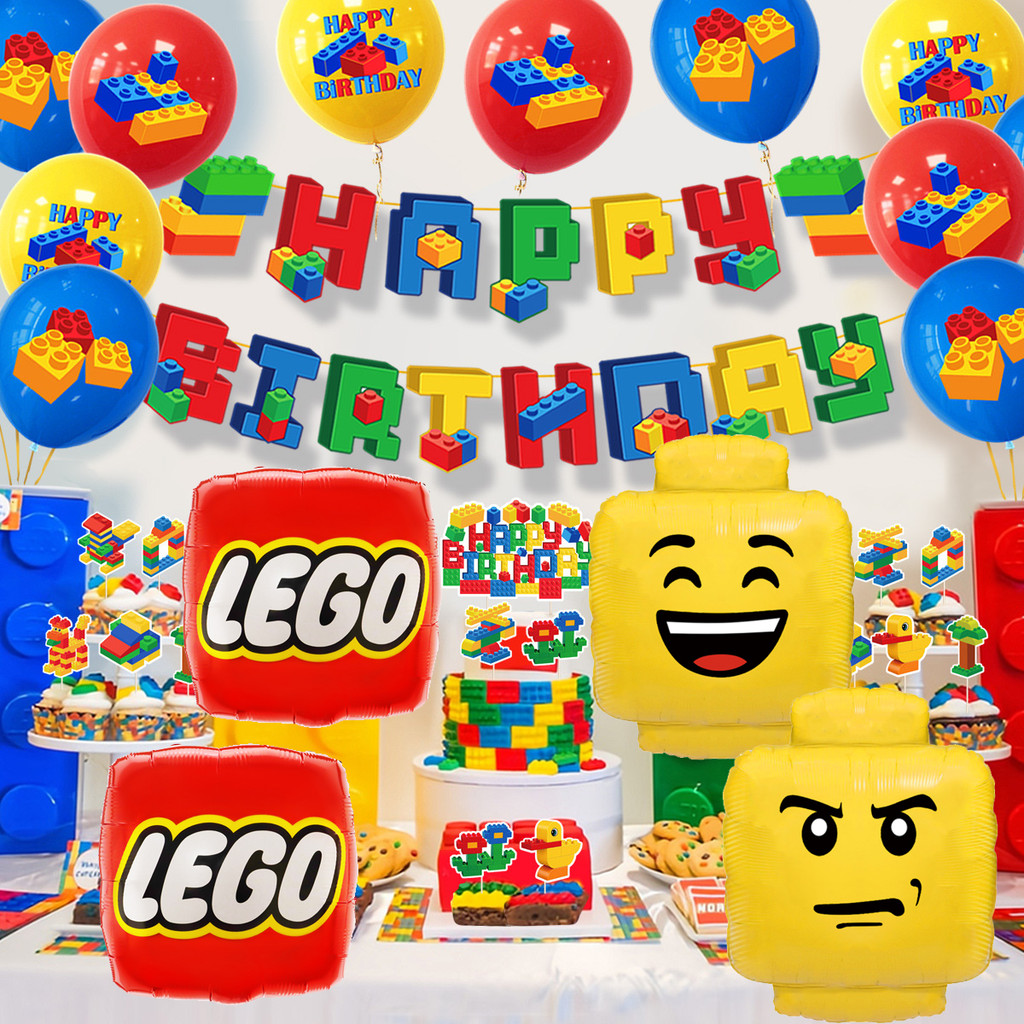 LEGO Building Blocks Theme Birthday Party Banner Balloon Cake toppers ...