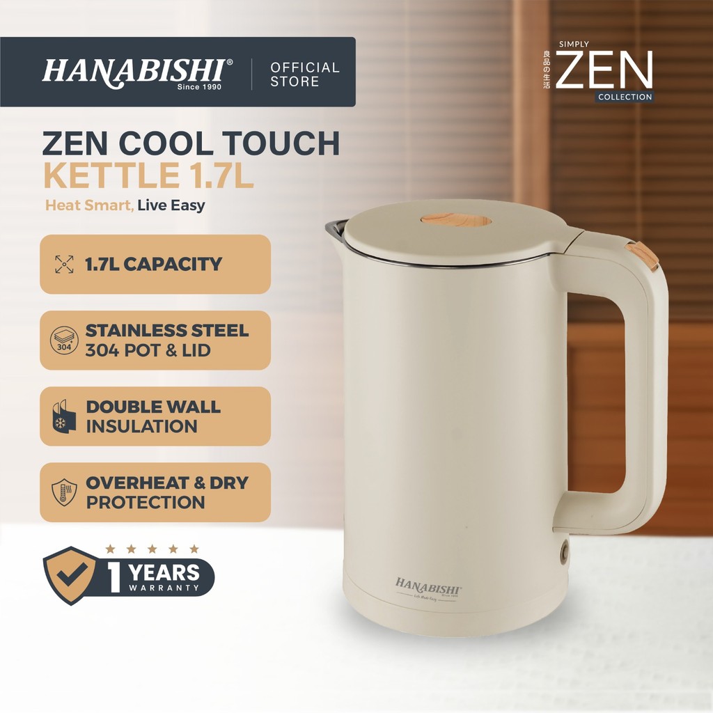 Hanabishi Zen Cool Touch Kettle 1.7L HA9838 | Electric Kettle | Fast ...