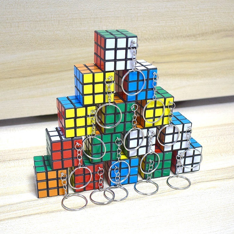 Mainan Puzzle Kiub Kunci 3D Mini Rubik Magic Puzzle Cube Pendant ...
