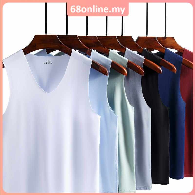 [Johor Seller] Men Inner Tank Shirt Seamless Cooling Silk Singlet ...