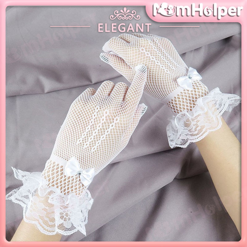 Princess Lace Gloves Thin Mesh Fishnet Mittens with Bow Knot Prom ...