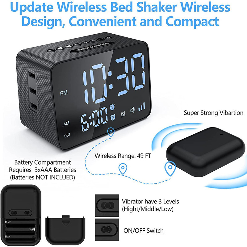 Split Wireless Vibrating Alarm Clock Snooze Multi-Function Alarm ...