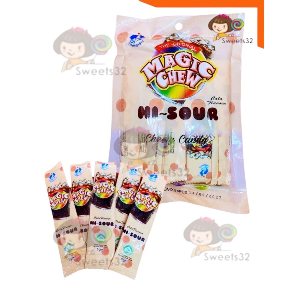 [PAKET] 24pcs Twinfish Magic Chew Hi~Sour Chewy Candy Halal (Cola ...