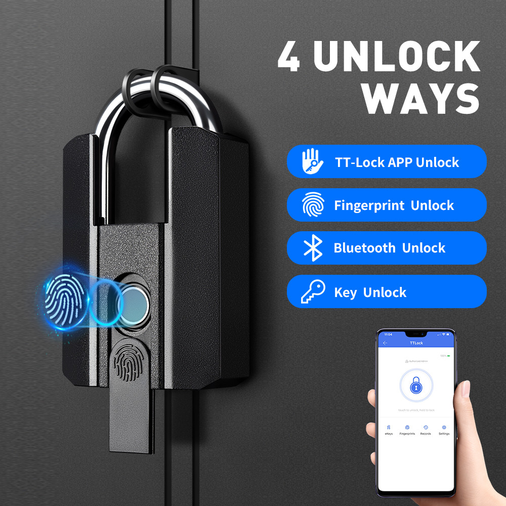 IP67 TTLock Bluetooth APP Smart Padlock Fingerprint Lock Keyless ...