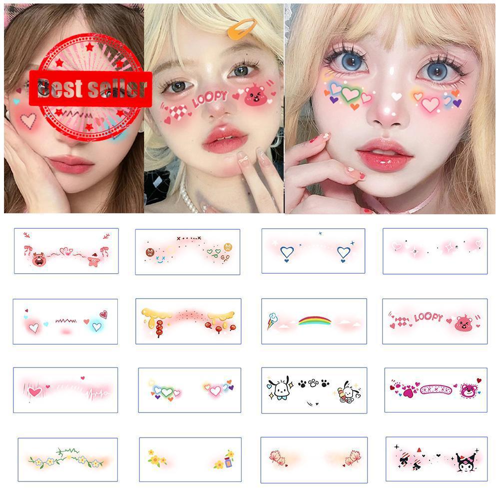 Cartoon Cute Face Tattoo Sticker Creative Makeup Facial Stickers For ...