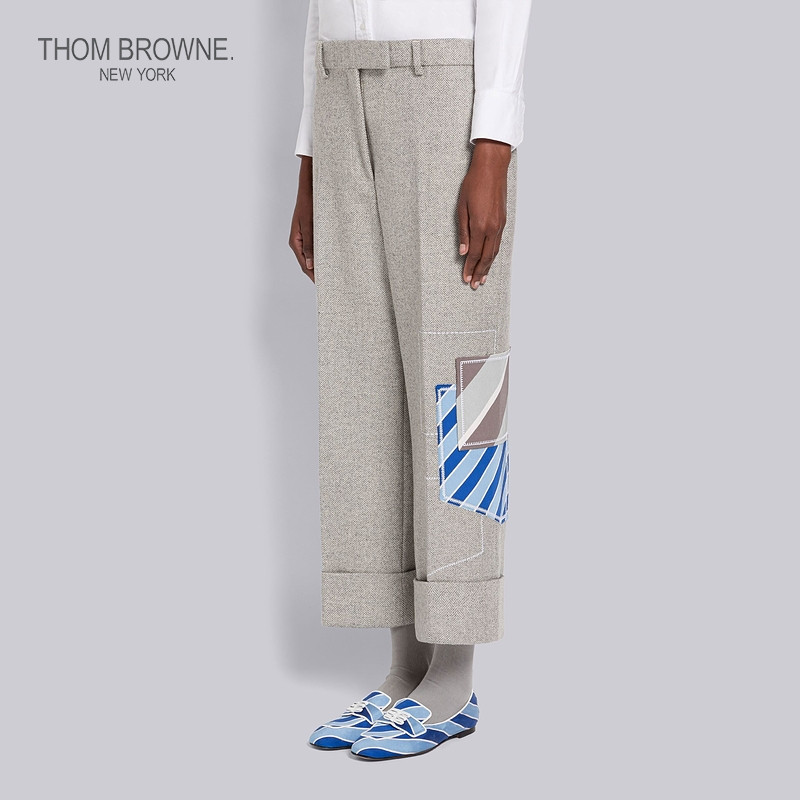 THOM BROWNE Ladies 2022 Autumn Winter Light Gray Lamb Wool Patch Pocket ...