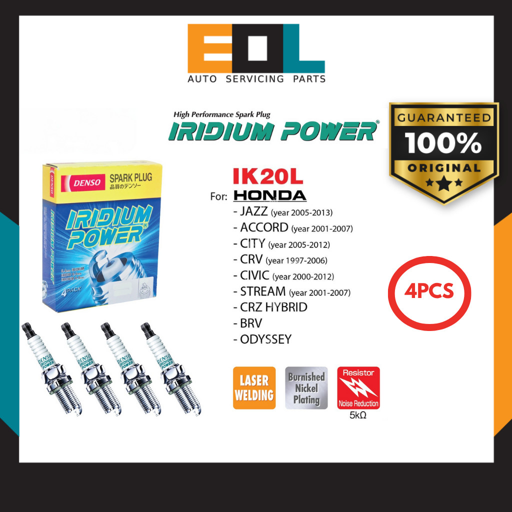 (100% Original)DENSO Iridium Power IK20L Spark Plug (4PCS) For Honda ...
