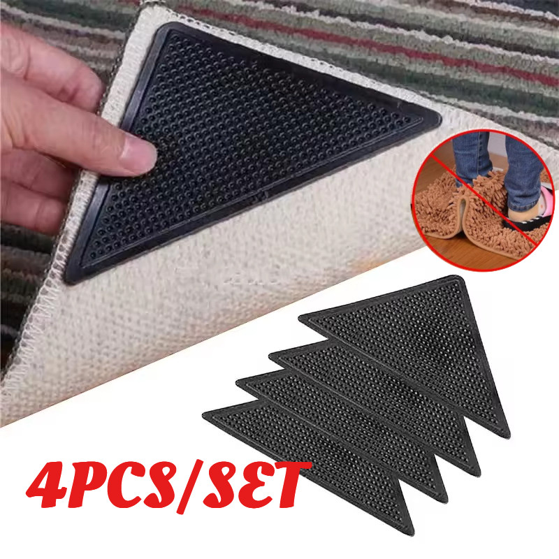 4pcs/set Non Slip Triangle Bath Mat Corner Pad Washable Reusable Rubber ...