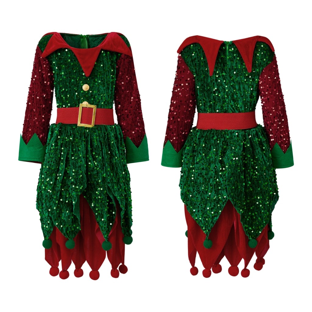 Noli-Kids Christmas Costumes Girls Boys Elf Costume Sequined Elf Dress ...