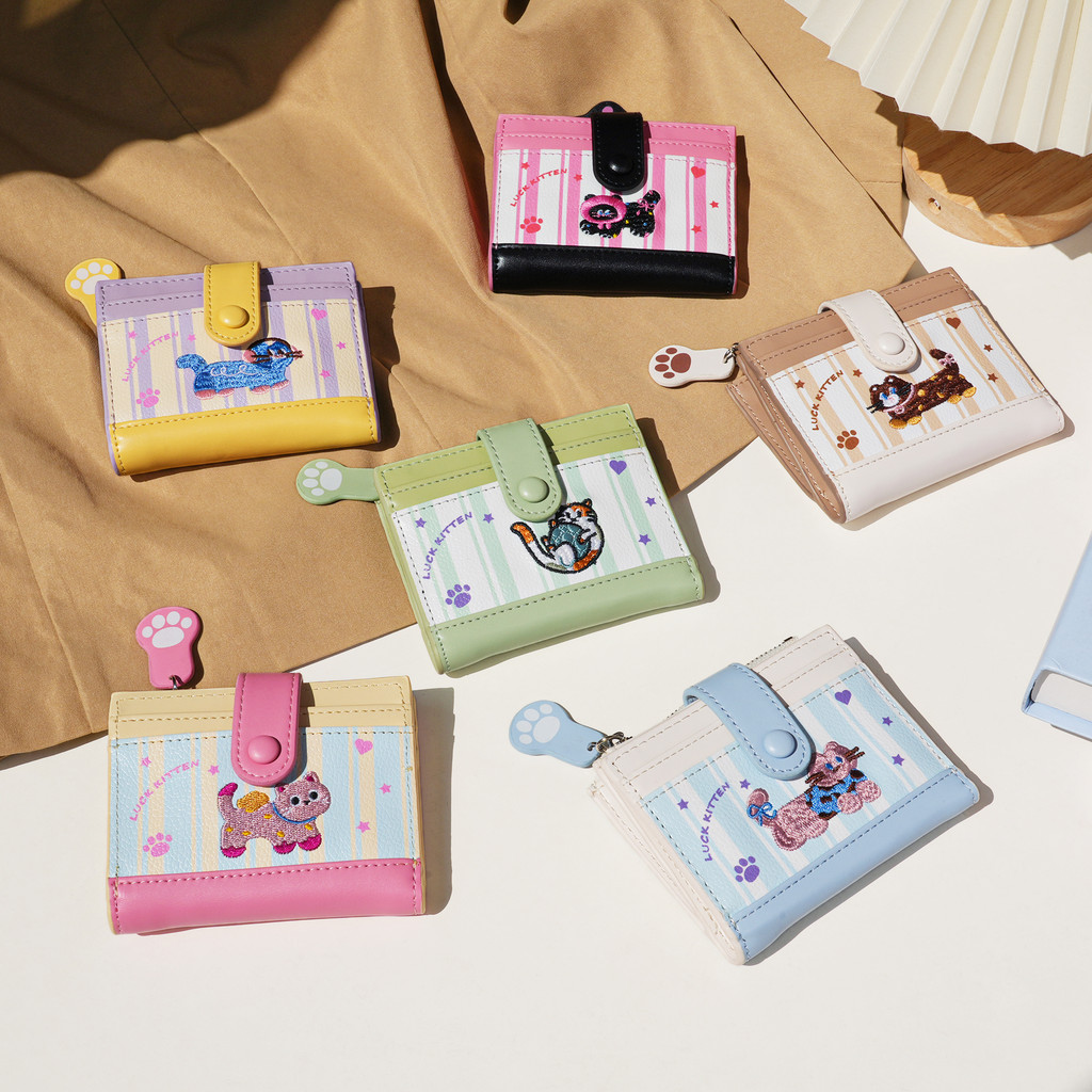 PU Leather Foldable Cartoon Colorful Cat Printing Women Wallet Cute ...