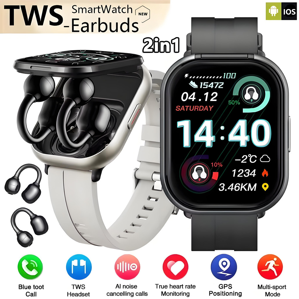 NEW TWS 2 in 1 Smart Watch with Headphones Sports Watch Bluetooth ...
