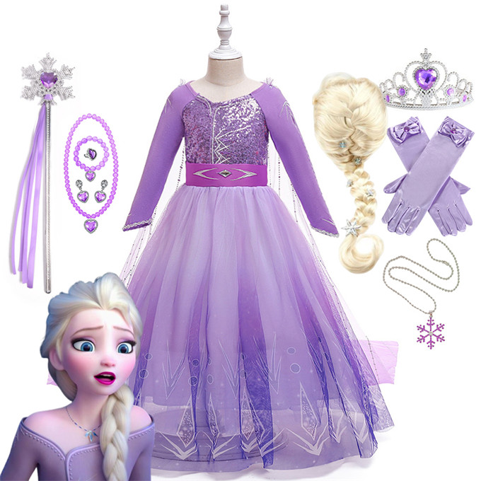 Disney Frozen Elsa Purple Princess Cosplay Costume - Long-Sleeve ...
