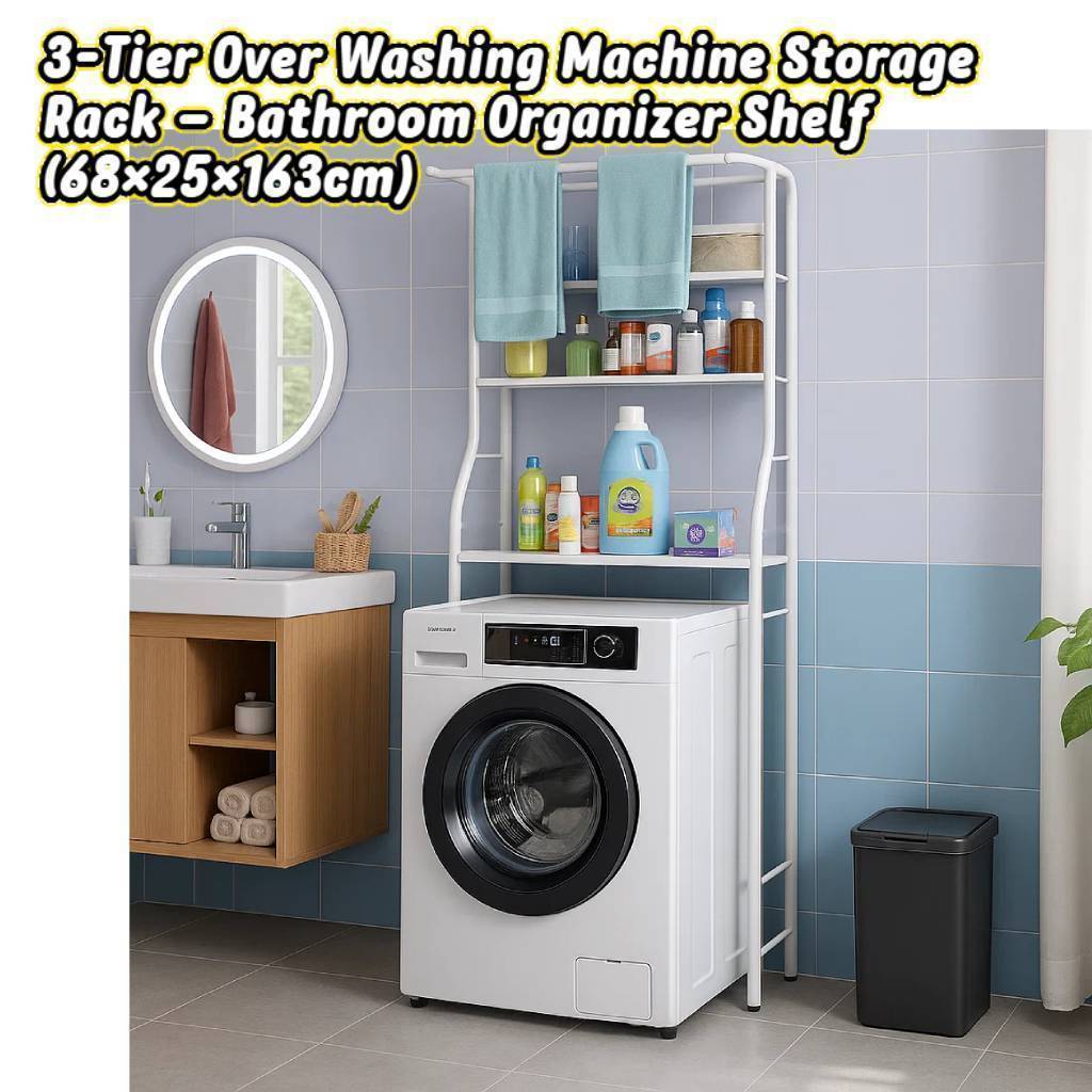 🧺 3-Tier Over Washing Machine Storage Rack – Bathroom Organizer Shelf ...