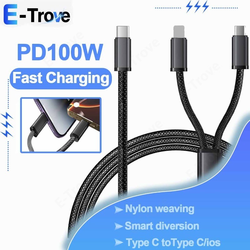PD100W Fast Charging Mobile Phone Charging Cable 2 in 1 Type C to Type ...