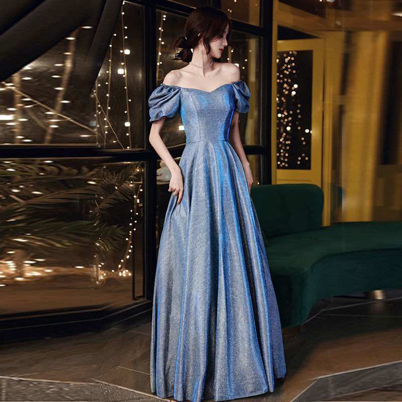Elegant Starry Sky Theme Evening Gown - Blue Sequin Bridesmaid & Event ...