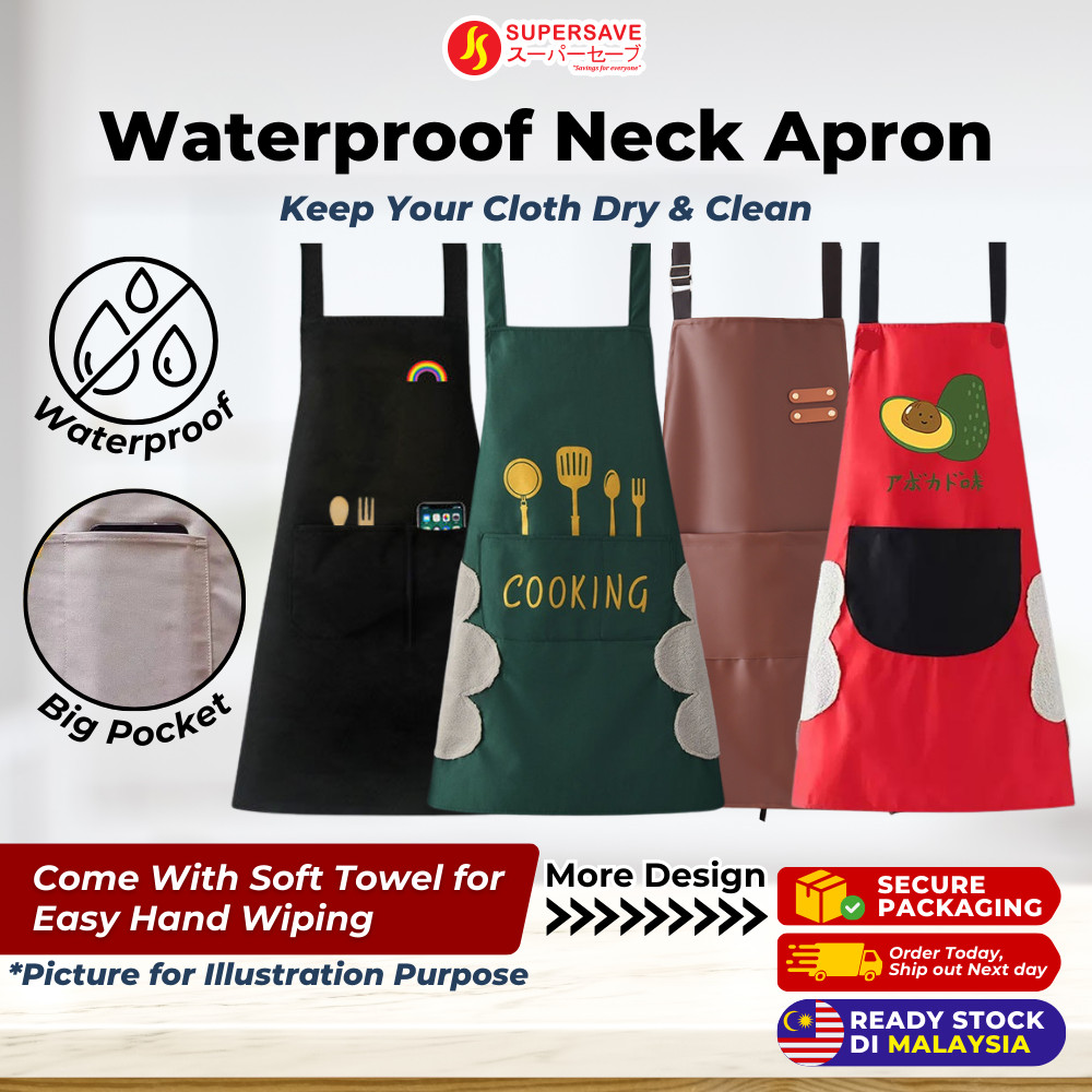 SUPERSAVE Apron Kitchen Waterproof Apron Dapur with Large Pocket ...