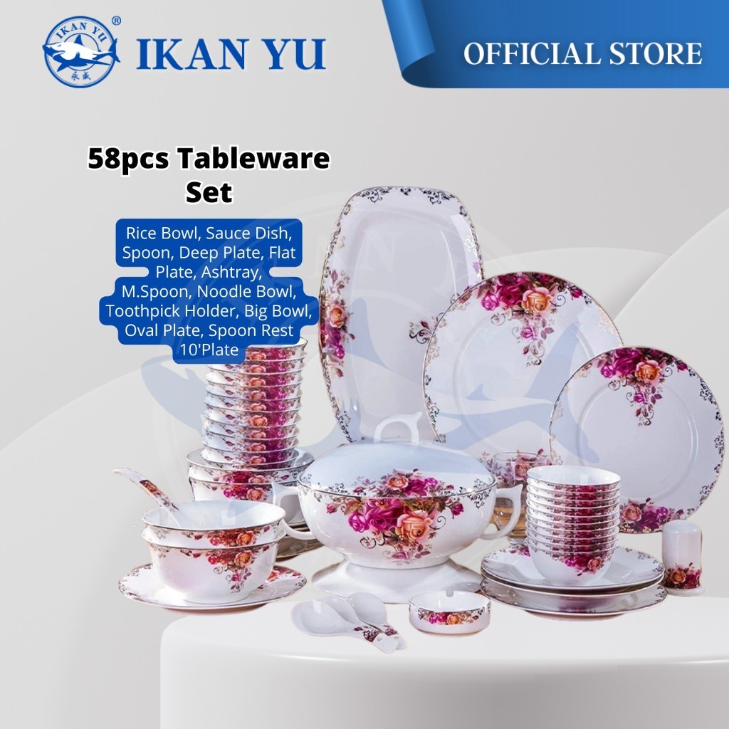 YU Online - 58Pcs Set Pinggan Mangkuk / Rose Luxury Ceramic Porcelain ...