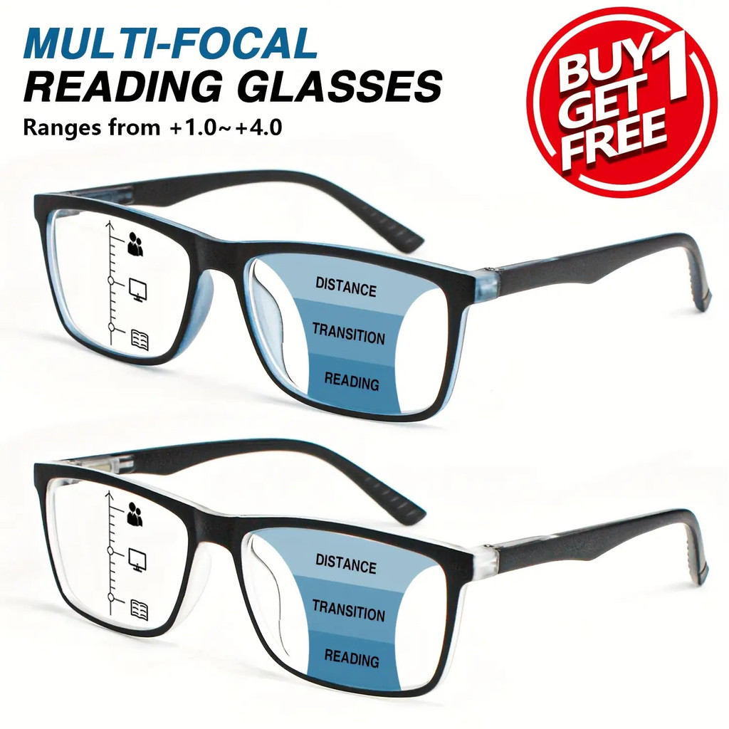2pcs Classic Frame Multi-Focal Reading Glasses Combo, 2-in-1 ...