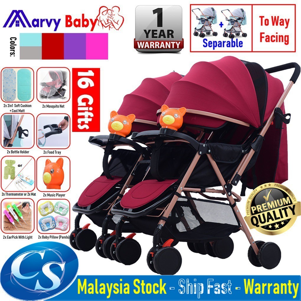 MarvyBaby HY6603 Luxury Separable Twin Twins Stroller 2 Two Way Facing ...