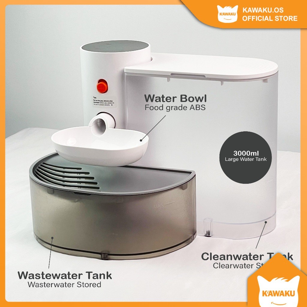 KAWANKU.OS Automatic pet water fountain with large water tank and food ...