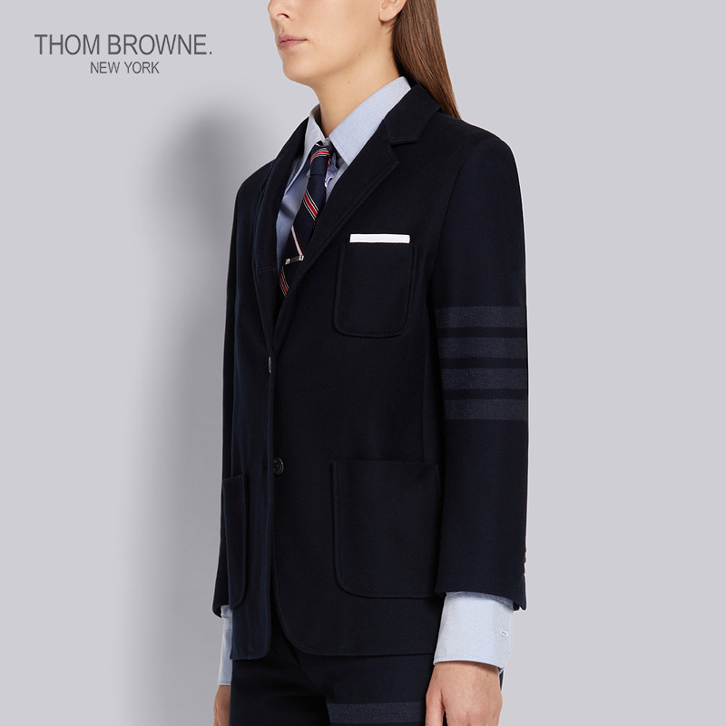 THOM BROWNE Ladies 2022 Autumn Winter Striped Navy Blue Patch Pocket ...