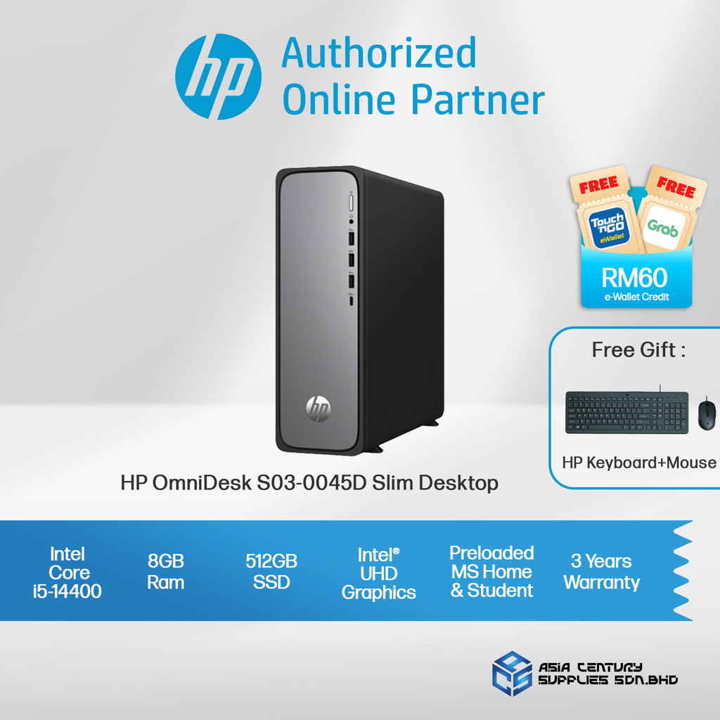 HP OmniDesk Slim DT S03-0045d PC / Intel i5-14400 / 8GB RAM / 512GB SSD ...