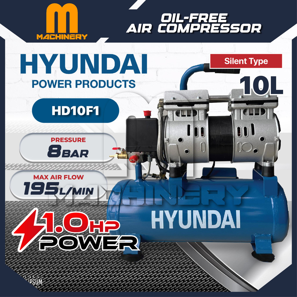 M.Machinery HYUNDAI Oil-Free Air Compressor HD10F1 Silent-Type Oil-Less ...