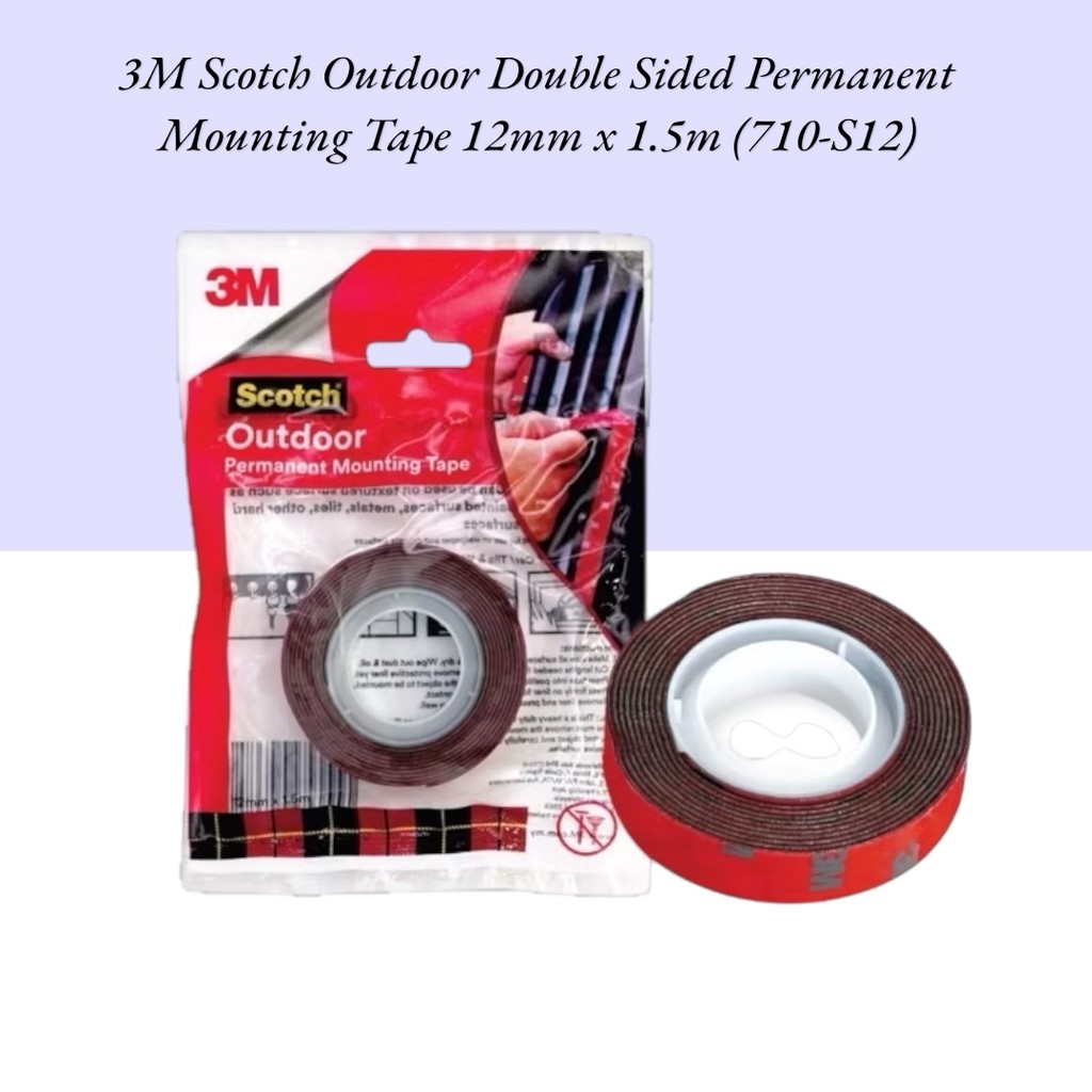 3M Scotch Outdoor Double-Sided Permanent Mounting Tape 12mm x 1.5m (710 ...