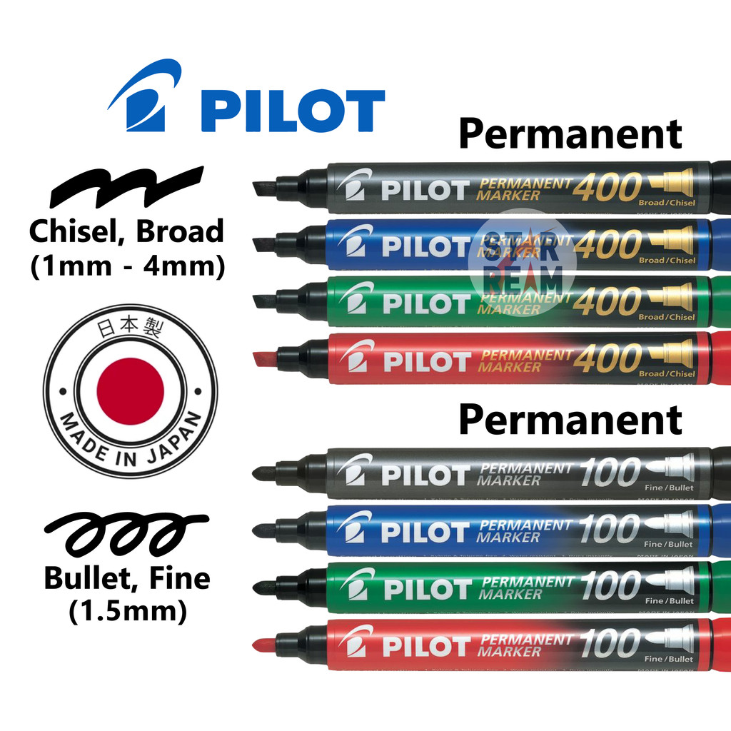 Pilot Permanent Marker 100 / 400 (1 pc) Fine Bullet Tip / Broad Chisel ...