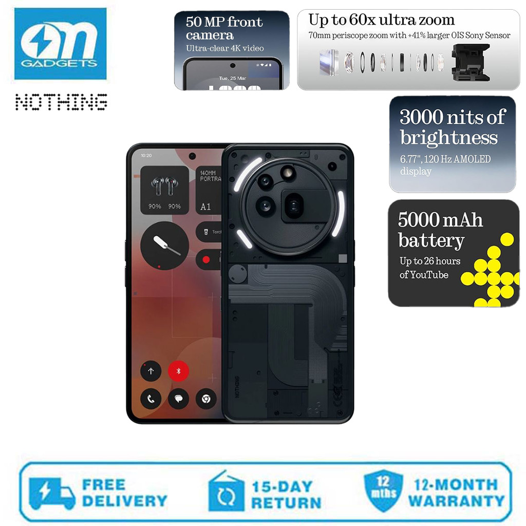 Nothing Phone (3a) Pro Smartphone, 6.77" 120Hz AMOLED Display ...