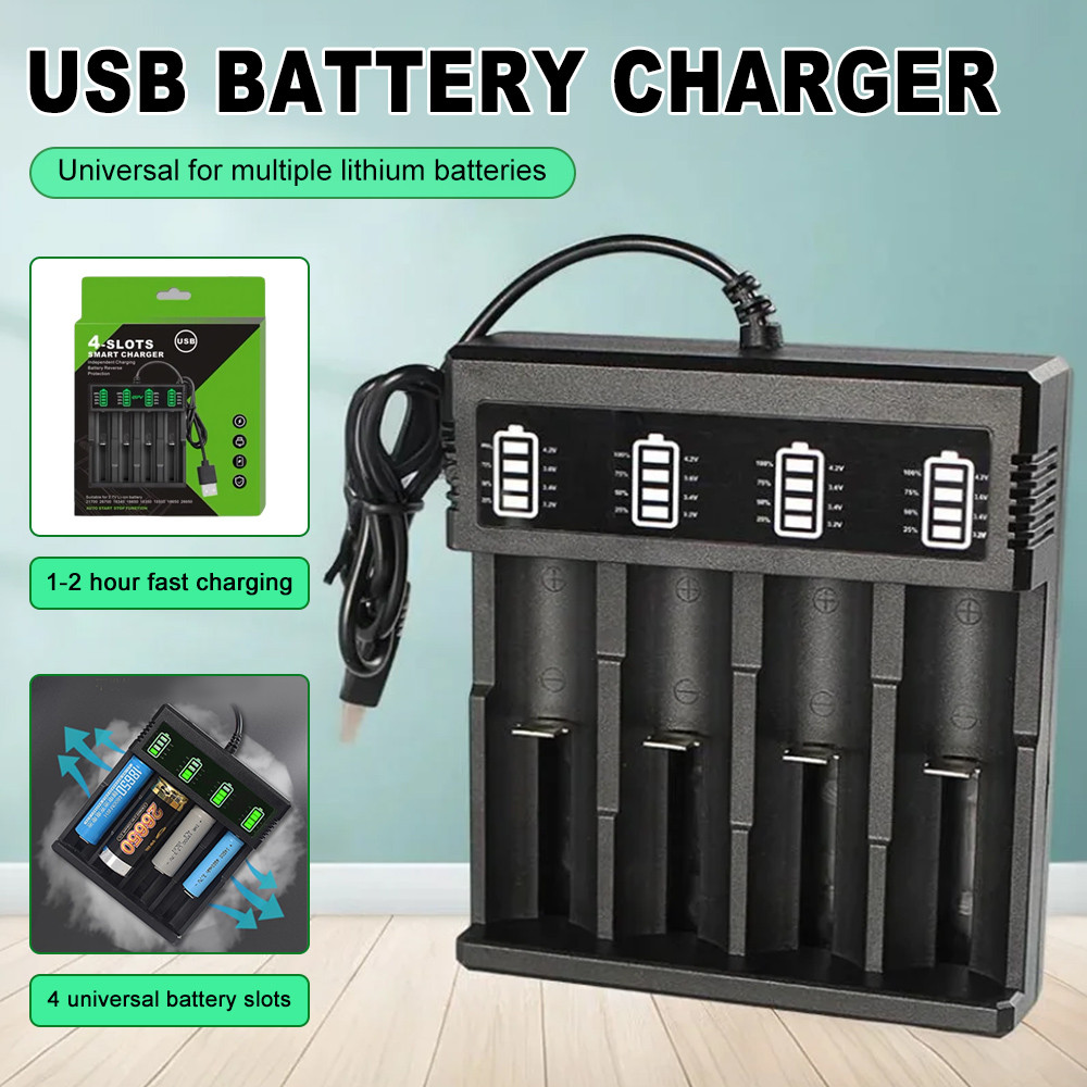 4 Slots18650 Battery Charger With LED Indicator Quick Rechargeable ...