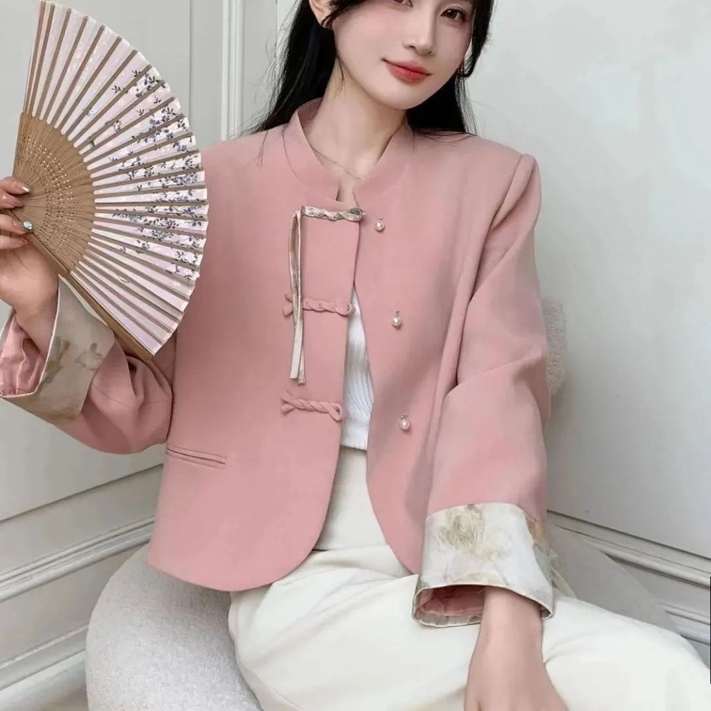 2024 New Spring Women's Tang Suit Jacket with Buckle Stitching and Cuff ...