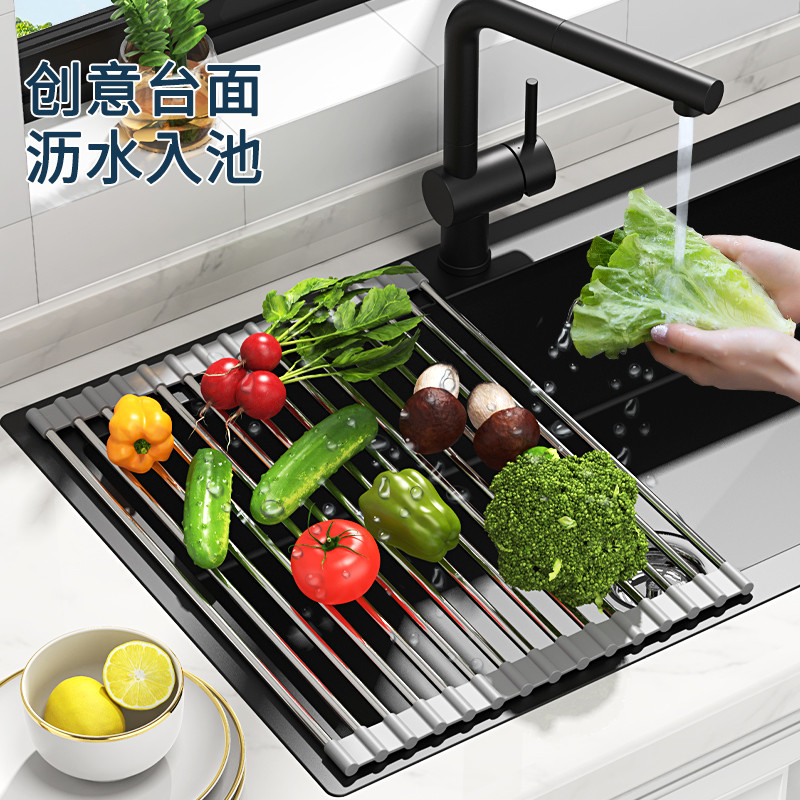 Kitchen Sink Drain Rack Foldable Dish Storage Roller Shutter Water ...