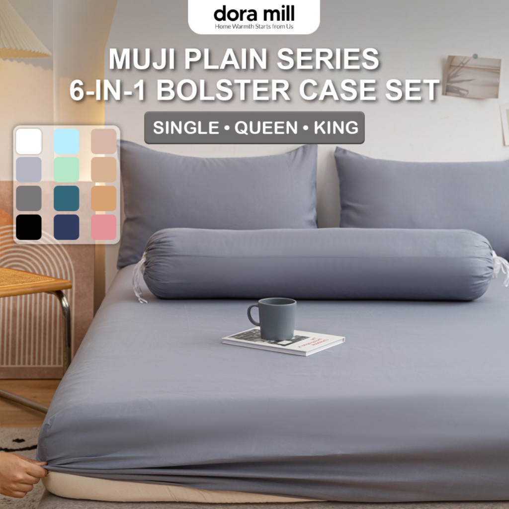 DORAMILL Muji Plain Series 6in1 Bedsheet Set Pillow Case Bolster Case ...