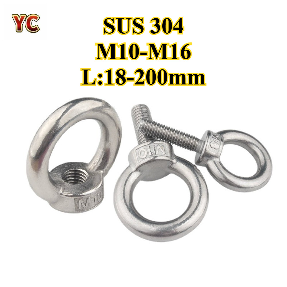 Stainless Steel SUS304 Eye Nut, M10 - M16, 18 - 200mm Length, Heavy Duty Eyebolt, Durable ...