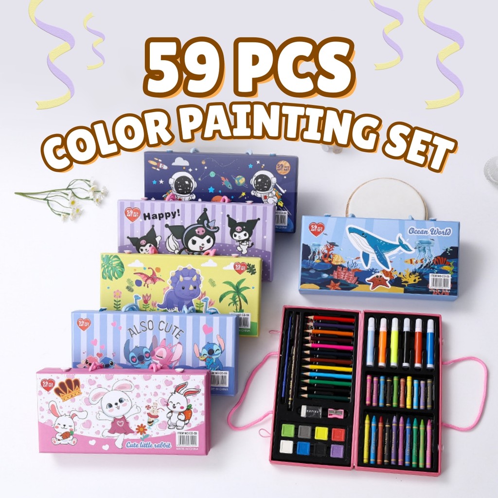 59 PCS Color Painting Set Children Drawing Art Set Kid Cartoon Painting ...