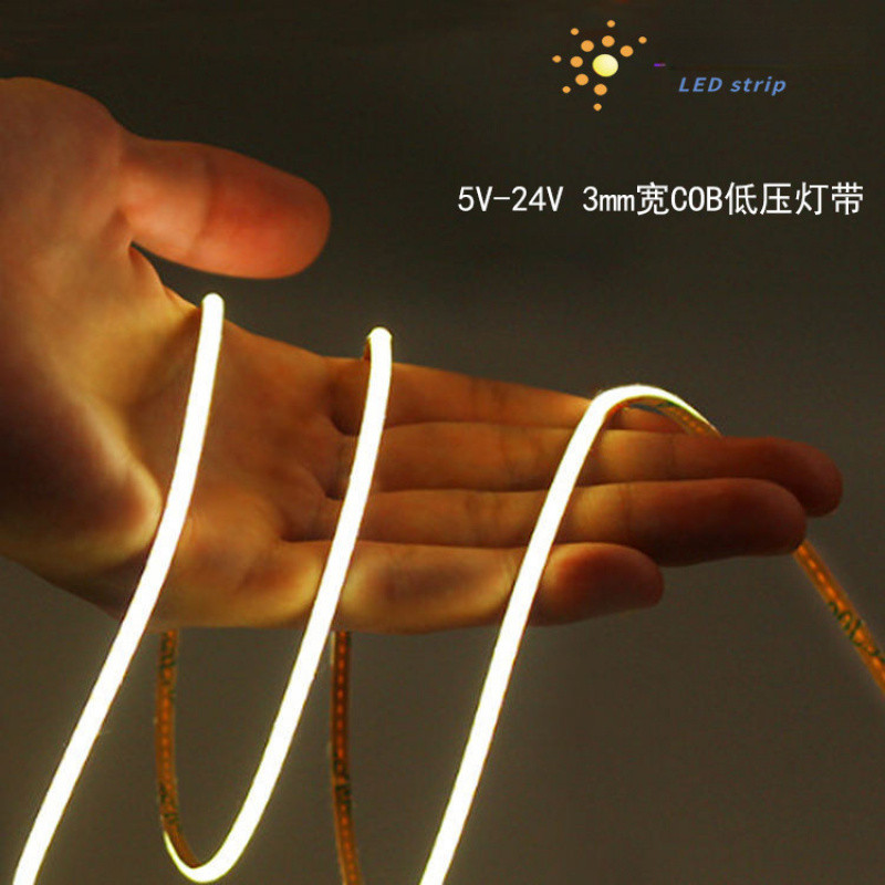 3mm Ultra Slim COB LED Strip Light 5V 12V Flexible Tape High Brightness ...