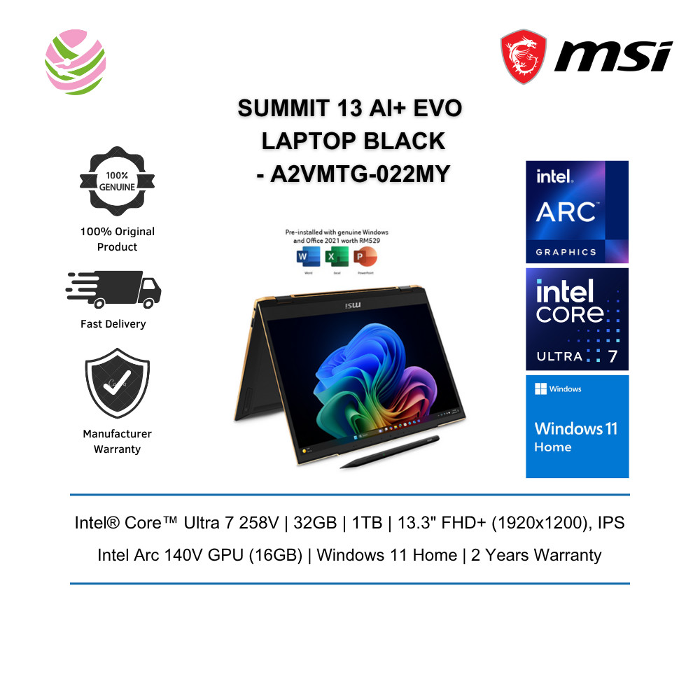 MSI Summit 13 AI+ Evo A2VMTG-022MY 13.3" FHD+ Laptop Black ( CU7 258V ...