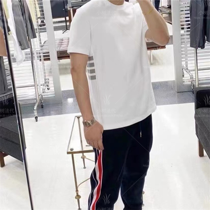 Thom Browne Solid Color Beaded Waist Band Logo Bars Short Sleeve T ...