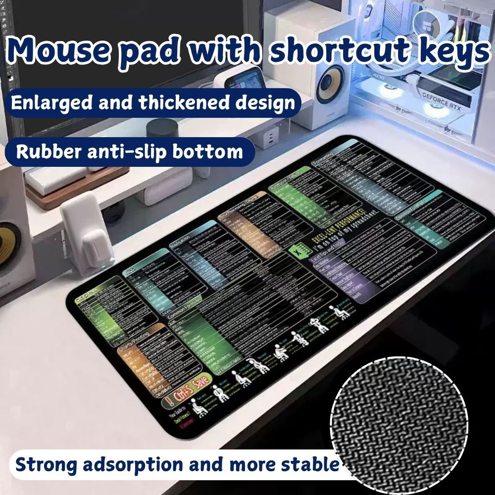 Excel Shortcut Keys Mouse Pad Extended Large Anti-slip Suede Smooth ...