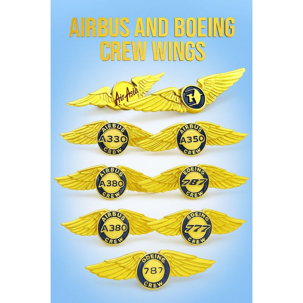 Pilot Wing Pin Metal Badge Mas Air Asia Airbus & Boeing Aviation Crew ...