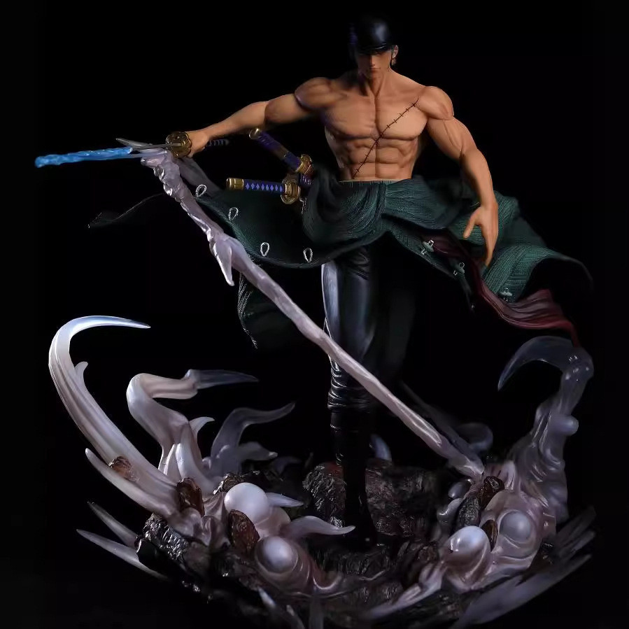 One Piece Three-Knife Flow Double-Headed Fantasy Big Zoro Statue Scene ...