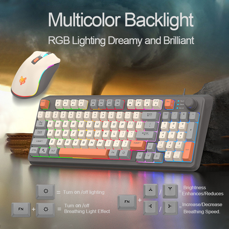 Silver Fox K82 Keyboard and Mouse Set Mechanical Feel Gaming Wired ...