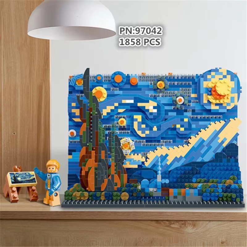 Creative Art Van Gogh Paintings The Starry Night MOC The Great Wave of ...