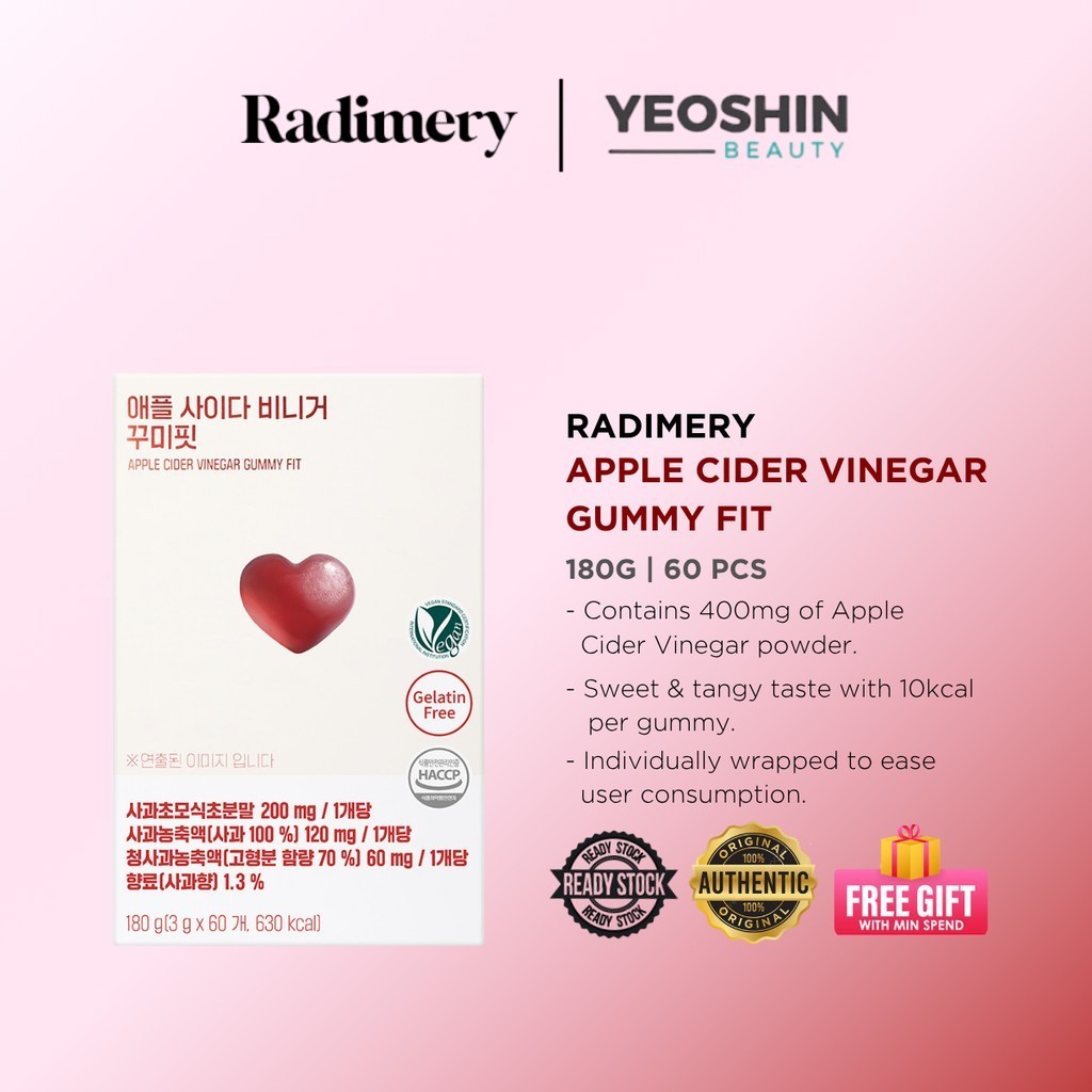 Radimery Vegan Apple Cider Vinegar Gummy Fit 180g (60 Pcs) | Shopee ...
