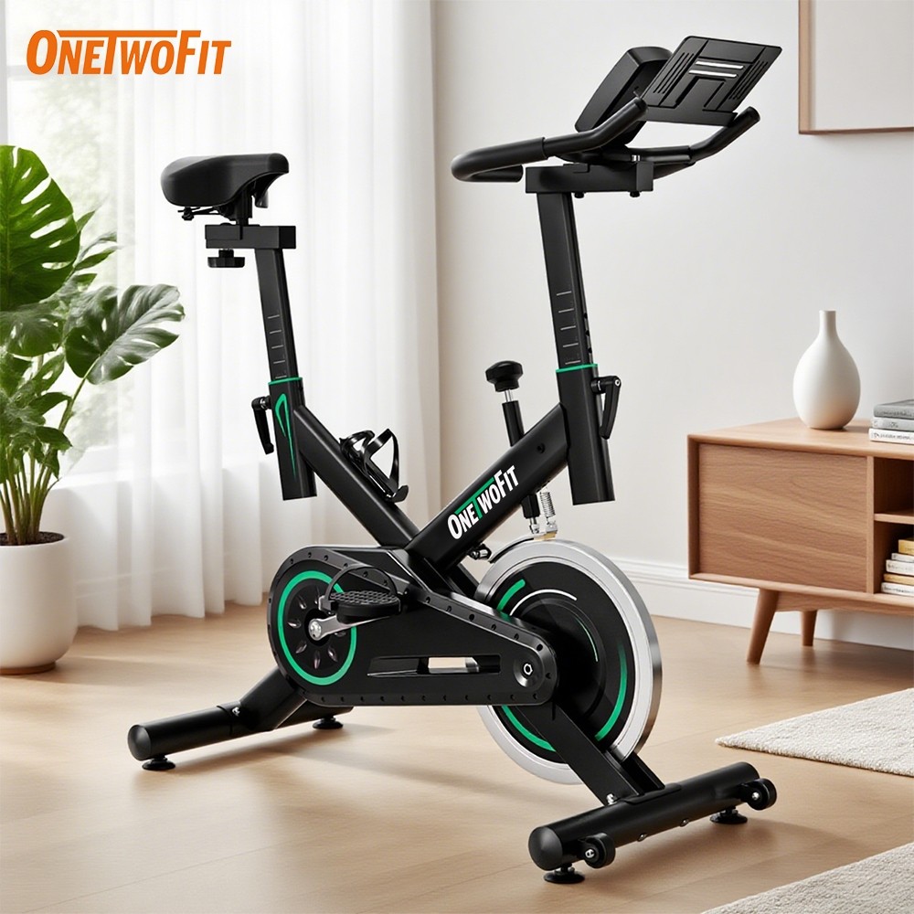 OneTwoFit Spinning Bike Indoor Exercise Bike LCD Monitor Adjustable ...